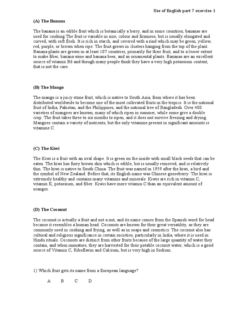 Use of English Part 7 Exercise ALL | PDF | Banana | Danube