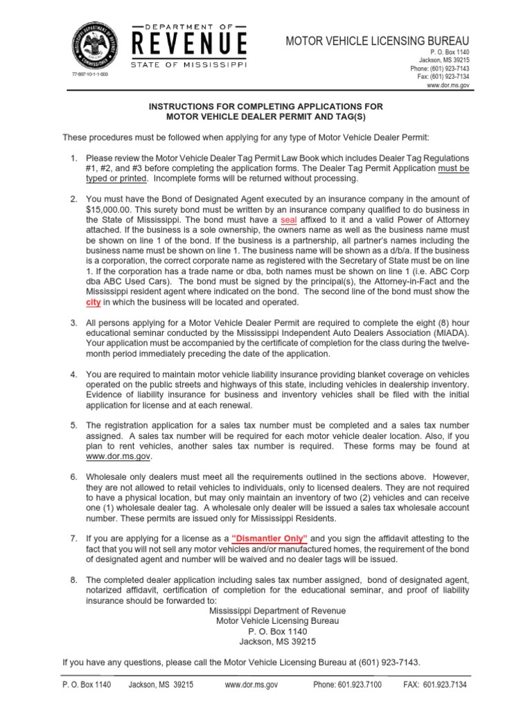 MS Vehicle Dealer License | PDF | Surety Bond | Power Of Attorney
