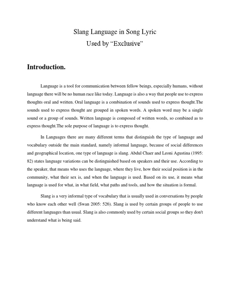 Slang Language in Song Lyric | PDF | Slang | Rapping