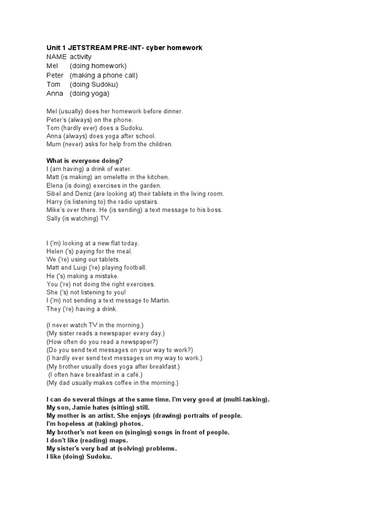Unit 1 JETSTREAM PRE-INT - Cyber Homework PDF | PDF | Language Arts & Discipline | Art