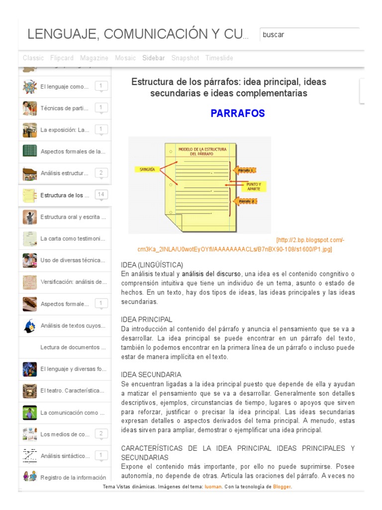 Estructura de Los Párrafos - Idea Principal, Ideas Secundarias e Ideas ...
