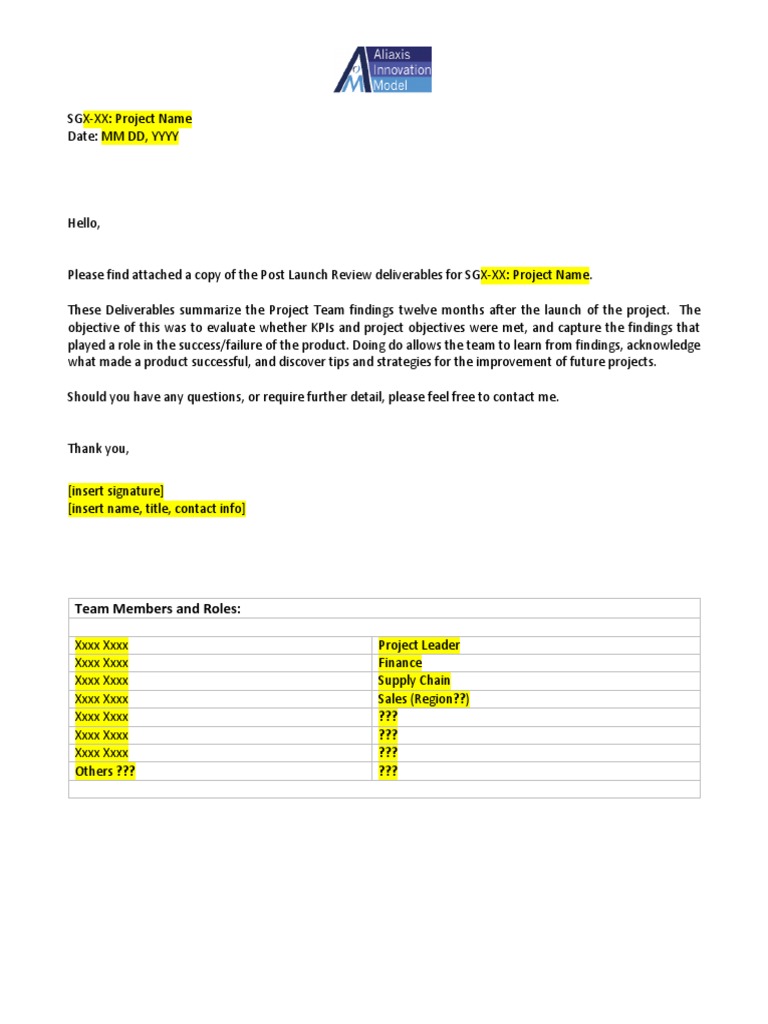 Post Launch Review Deliverables Template | PDF | Economies | Business