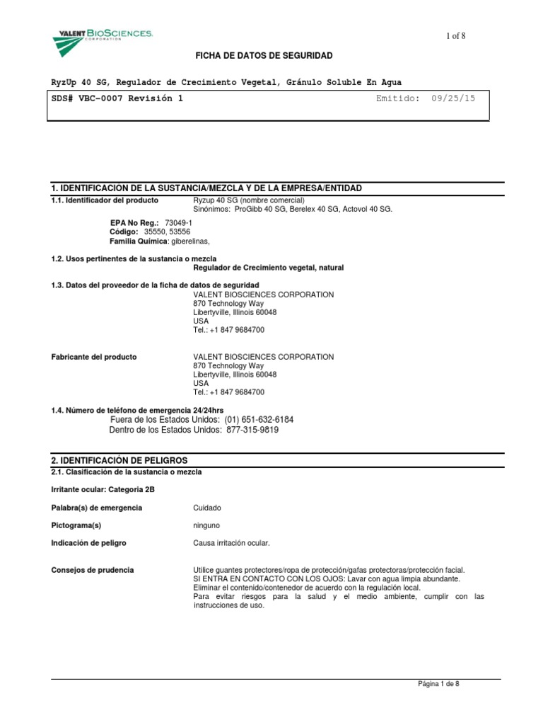 Ryzup 40 SG Hhoja de Seguridad | PDF | Agua | Toxicidad