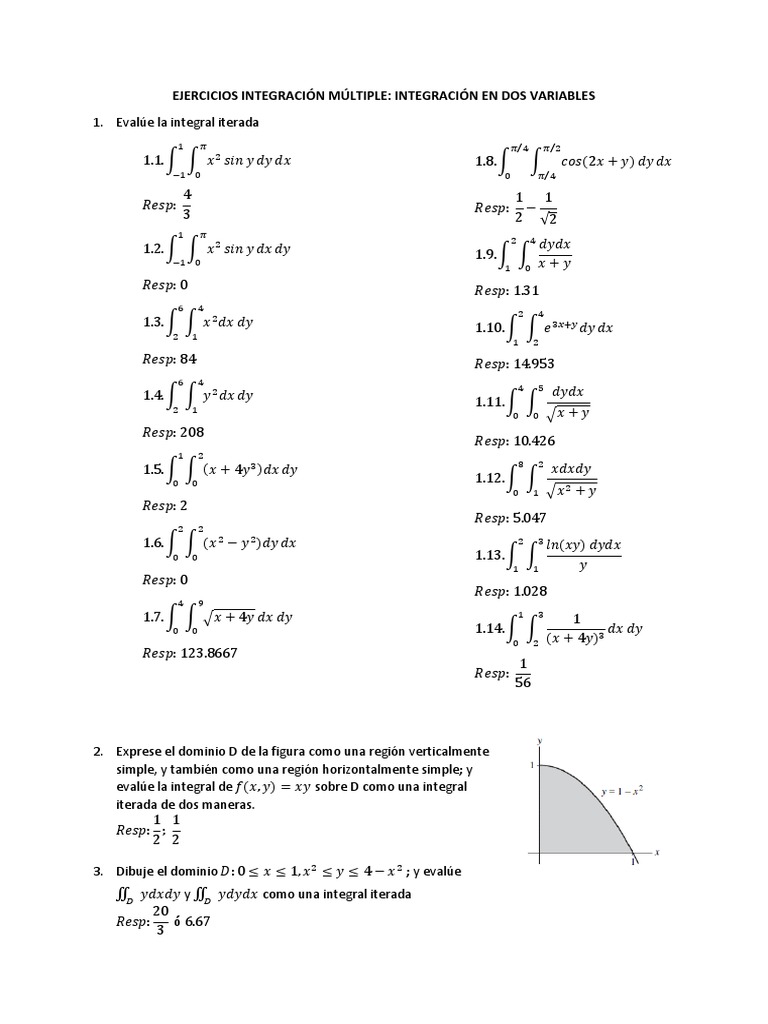 Ejercicios de Integracion Multiple Con Respuestas | PDF | Integral | Cálculo