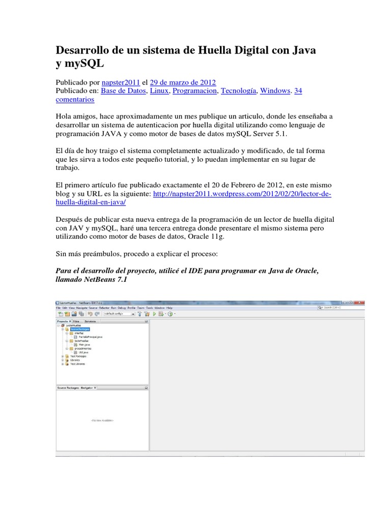 Huella Digital Java y Mysql | PDF | Mi sql | Entorno de desarrollo integrado