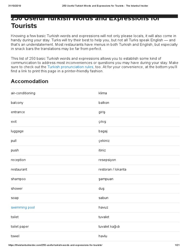 250 Useful Turkish Words and Expressions For Tourists - The Istanbul ...