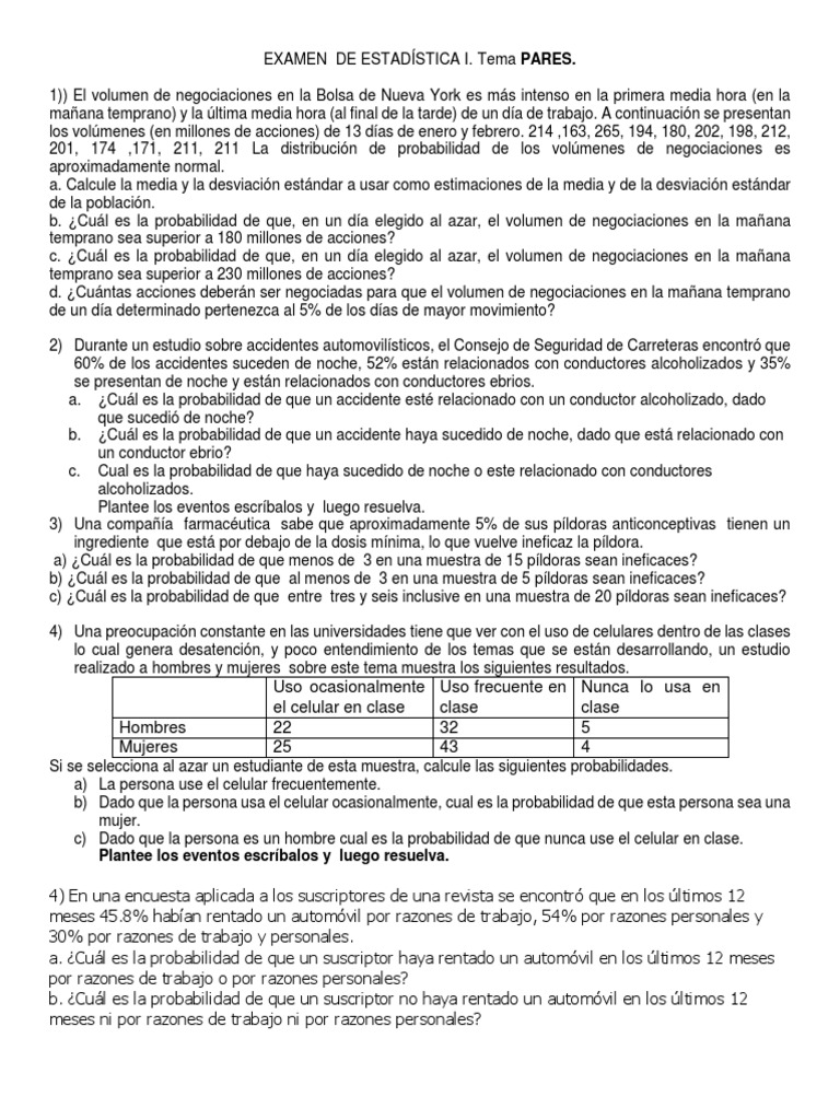 Examen Final E1 | PDF | Probabilidad | Píldora anticonceptiva oral combinada