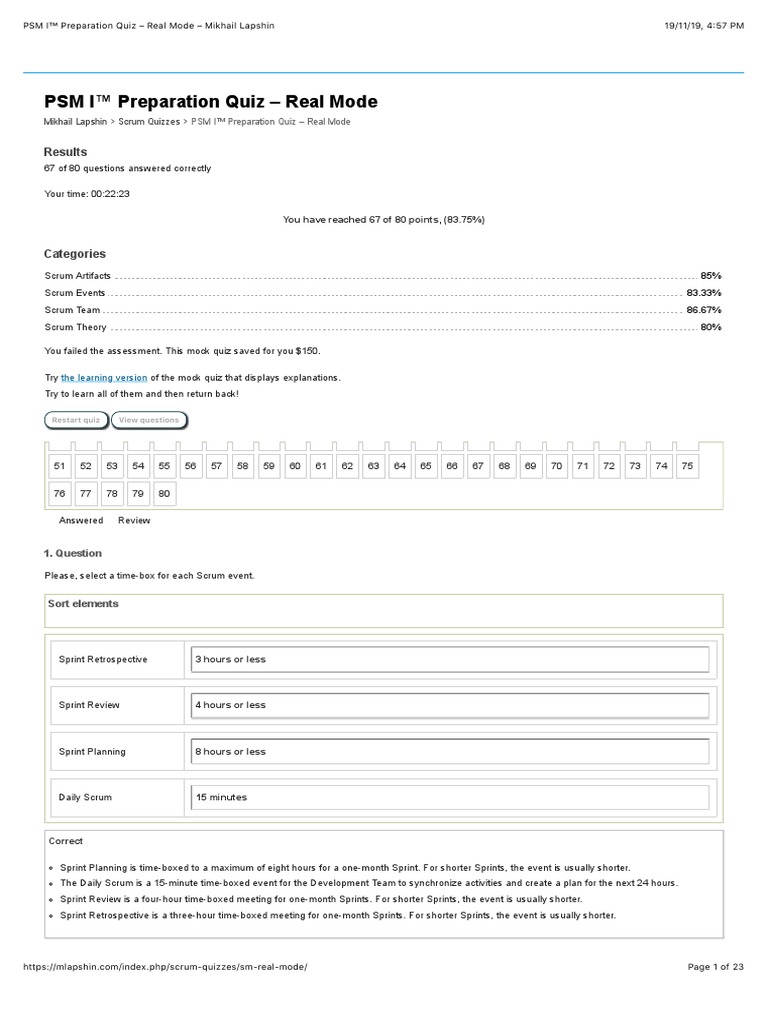 PSM Mock Test | PDF | Scrum (Software Development) | Business