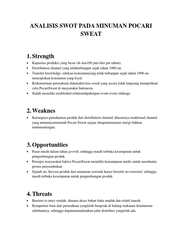 Analisis Swot Pada Minuman Pocari Sweat | PDF | Kesehatan Holistik