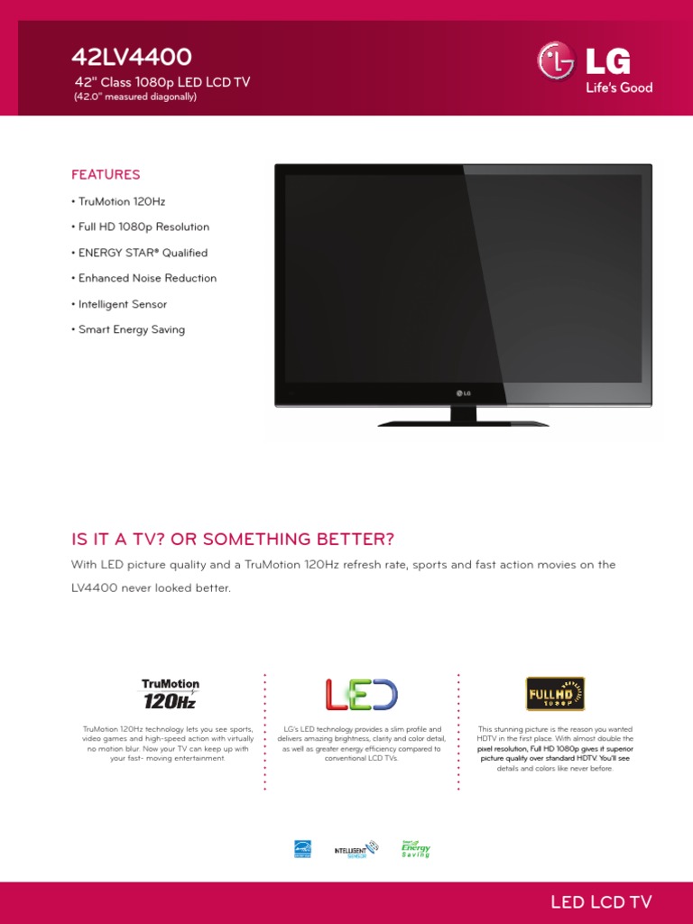 LG TV 42LV4400 Spec Sheet PDF | PDF | Television | High Definition ...