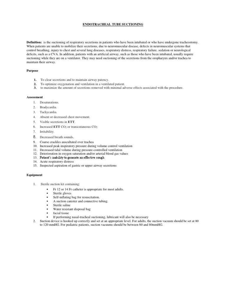 Endotracheal Tube Suctioning | PDF | Respiratory System | Breathing