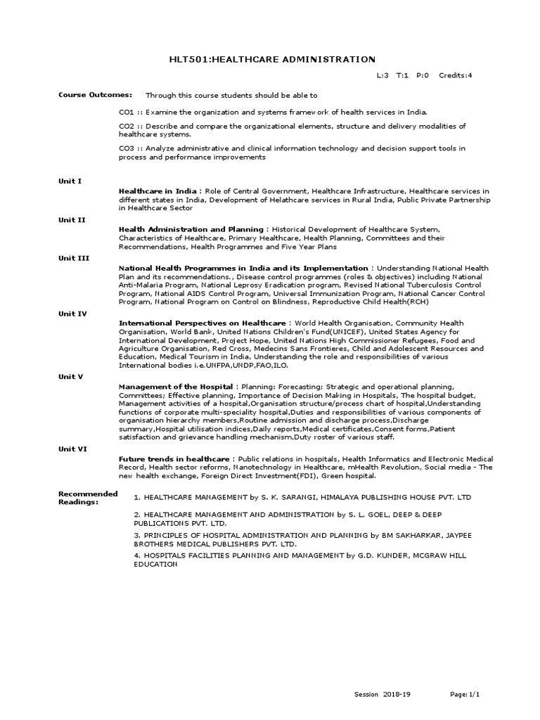 Healthcare Adminstration Syllabus | PDF | Health System | Health Care