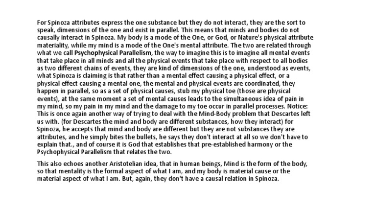 Spinoza's Mind-Body Parallelism | PDF | Philosophy | Self-Improvement