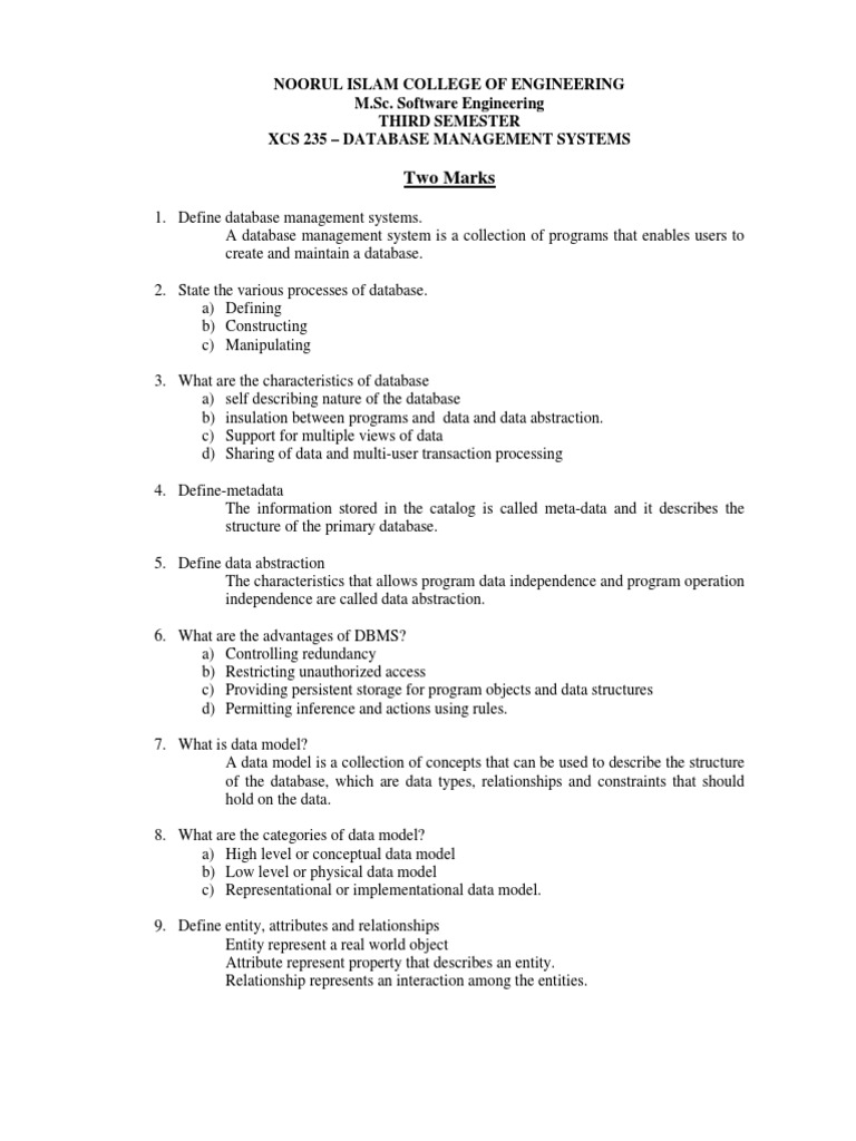 Dbms 2mark | PDF | Database Transaction | Data Model