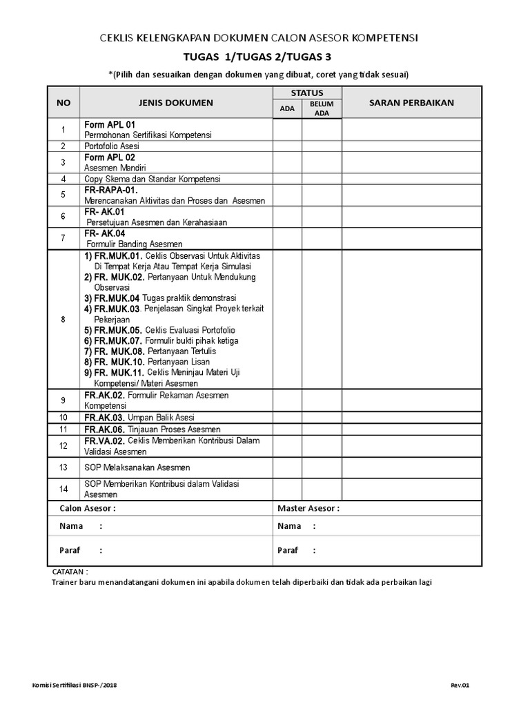 Checklist Kelengkapan Dokumen ACA | PDF