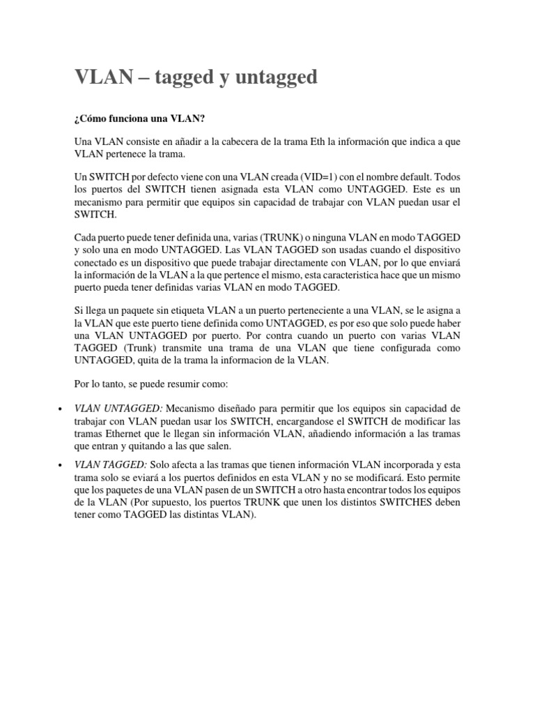 VLAN Tagged Untagged | PDF | Conmutador de red | Red de computadoras
