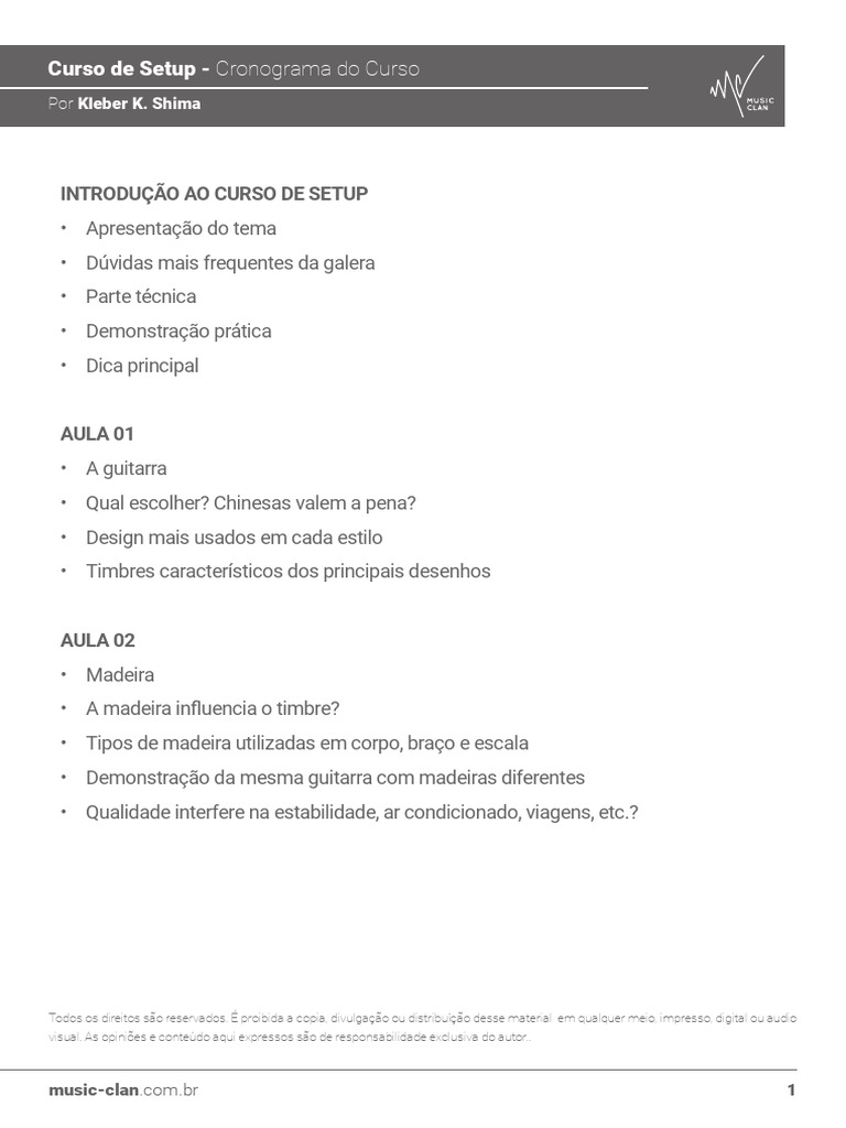 Music Clan Curso de Setup Aula 001 PDF | PDF | Guitarras | Som