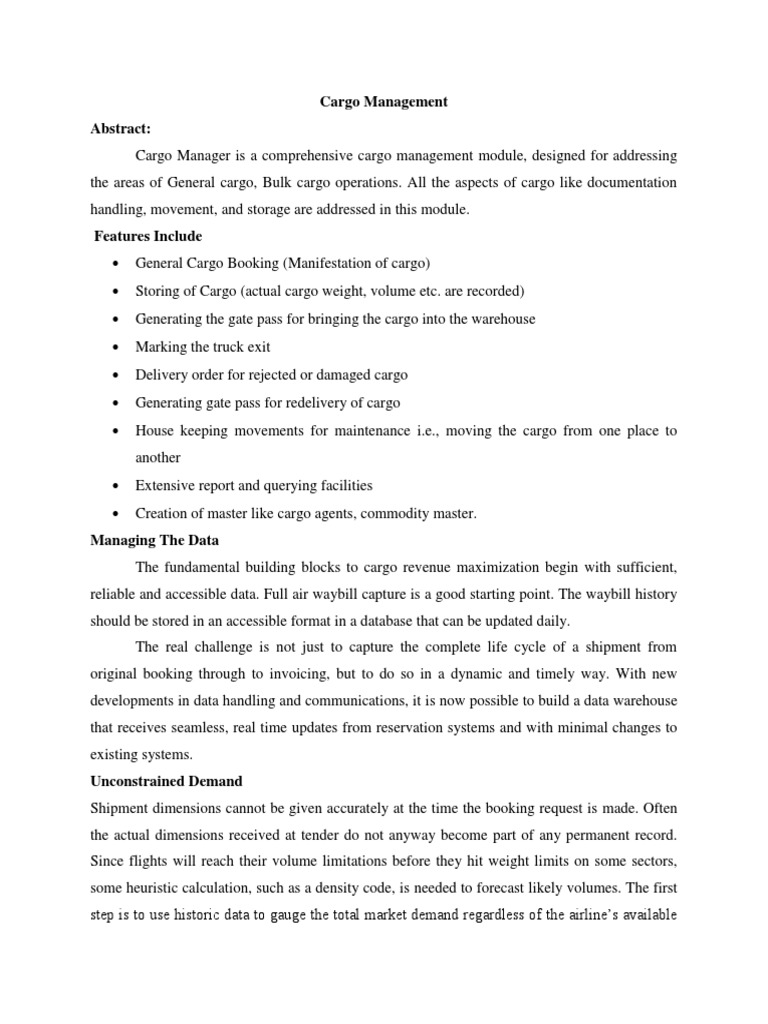 Cargo Management System - Abstract | PDF | Cargo | Warehouse