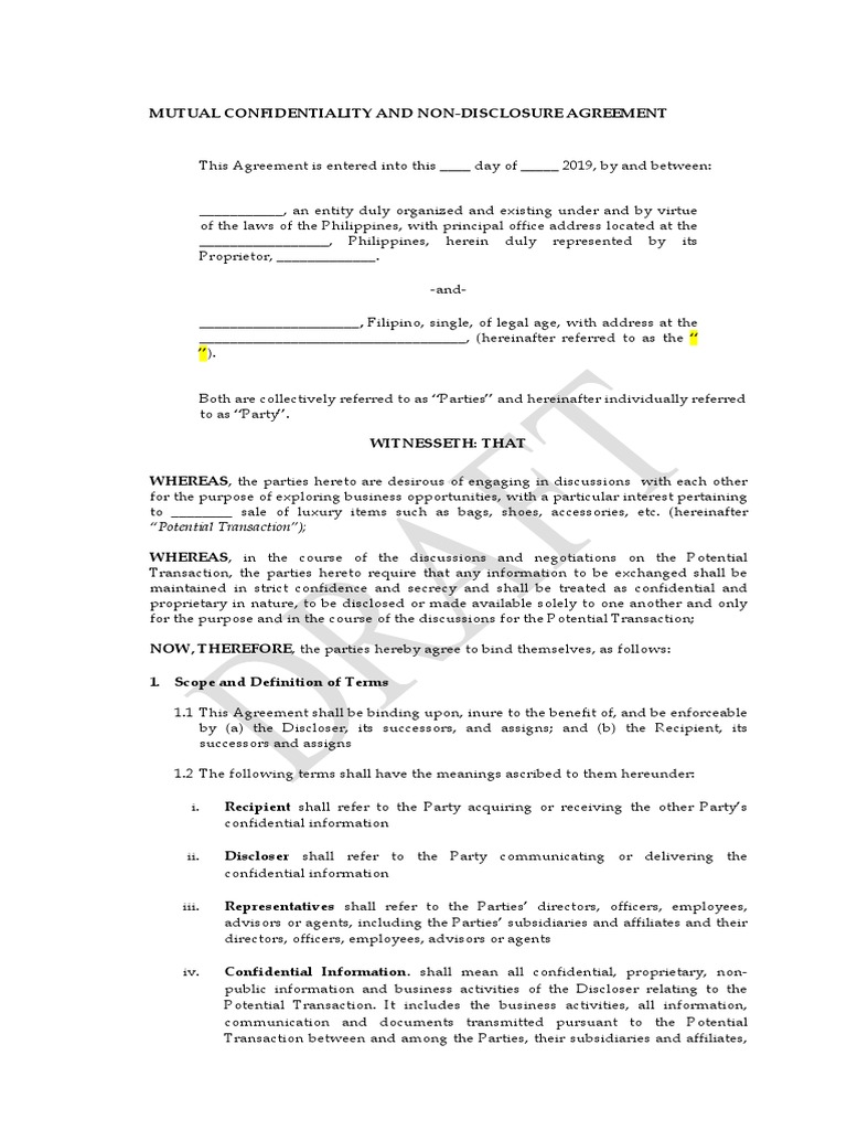NDA Template | PDF | Discovery (Law) | Confidentiality