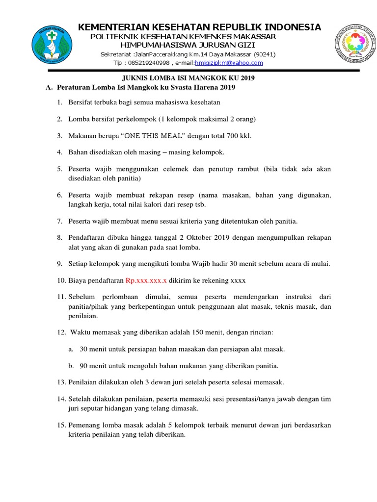 Juknis Lomba Masak | PDF