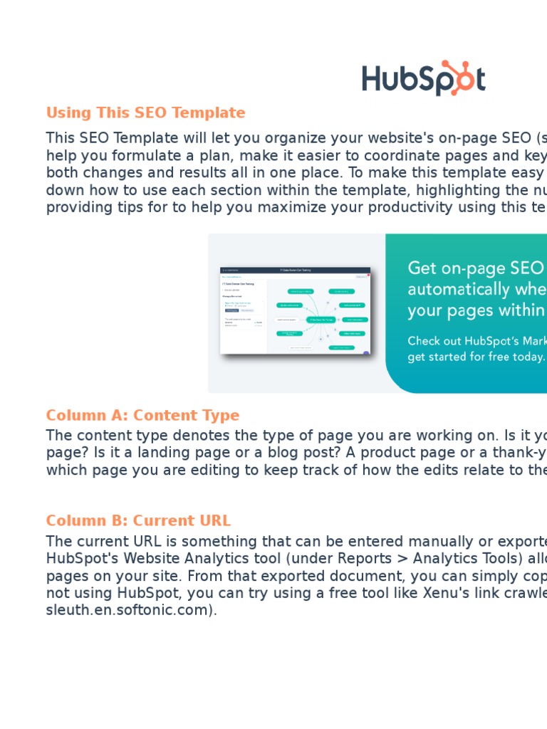 On-Page SEO Template - HubSpot | PDF | Search Engine Optimization ...