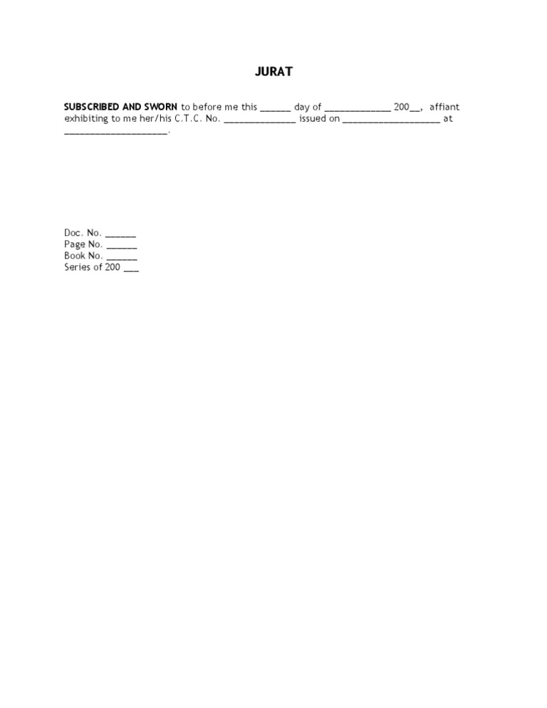 Jurat Template for Affidavits | PDF
