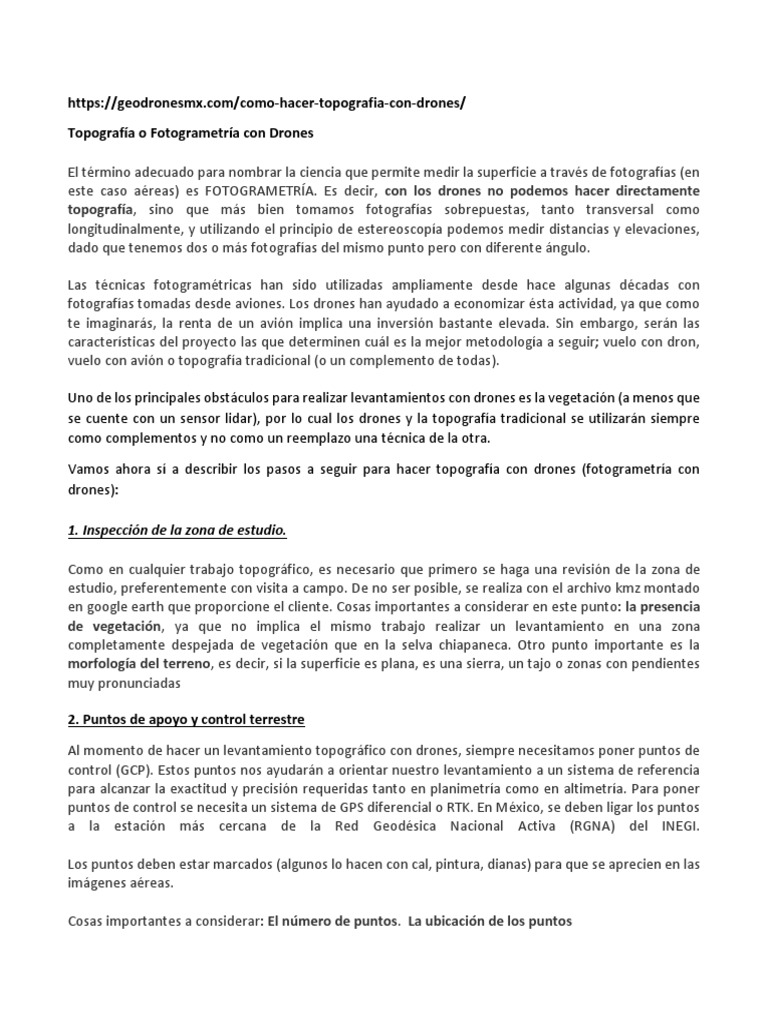 Pasos para Levantamiento Con Dron | PDF | Topografía | Vehículo aéreo ...