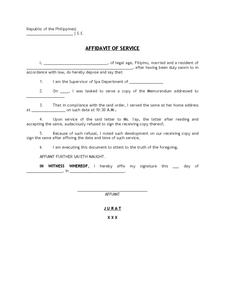 Affidavit of Service Example Philippines | PDF | Law