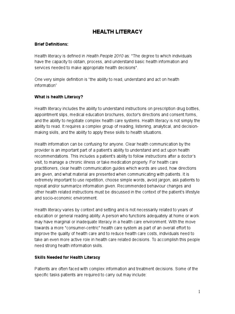 Health Literacy | PDF | Literacy | Health Care