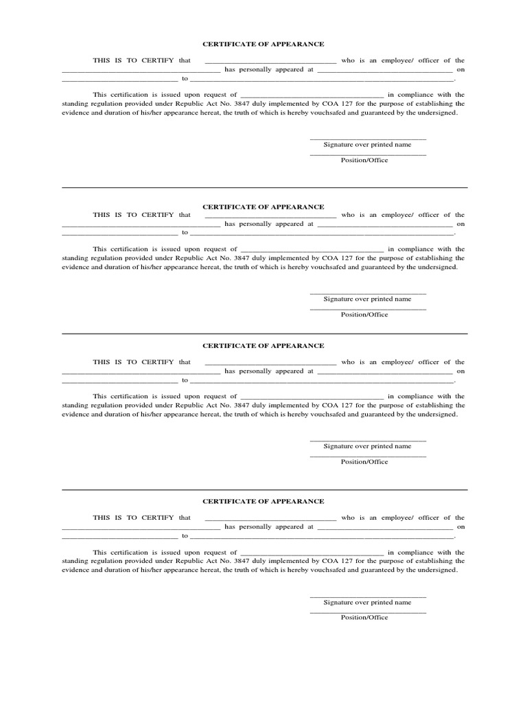 Certificate of Appearance | PDF | Government Information | Government