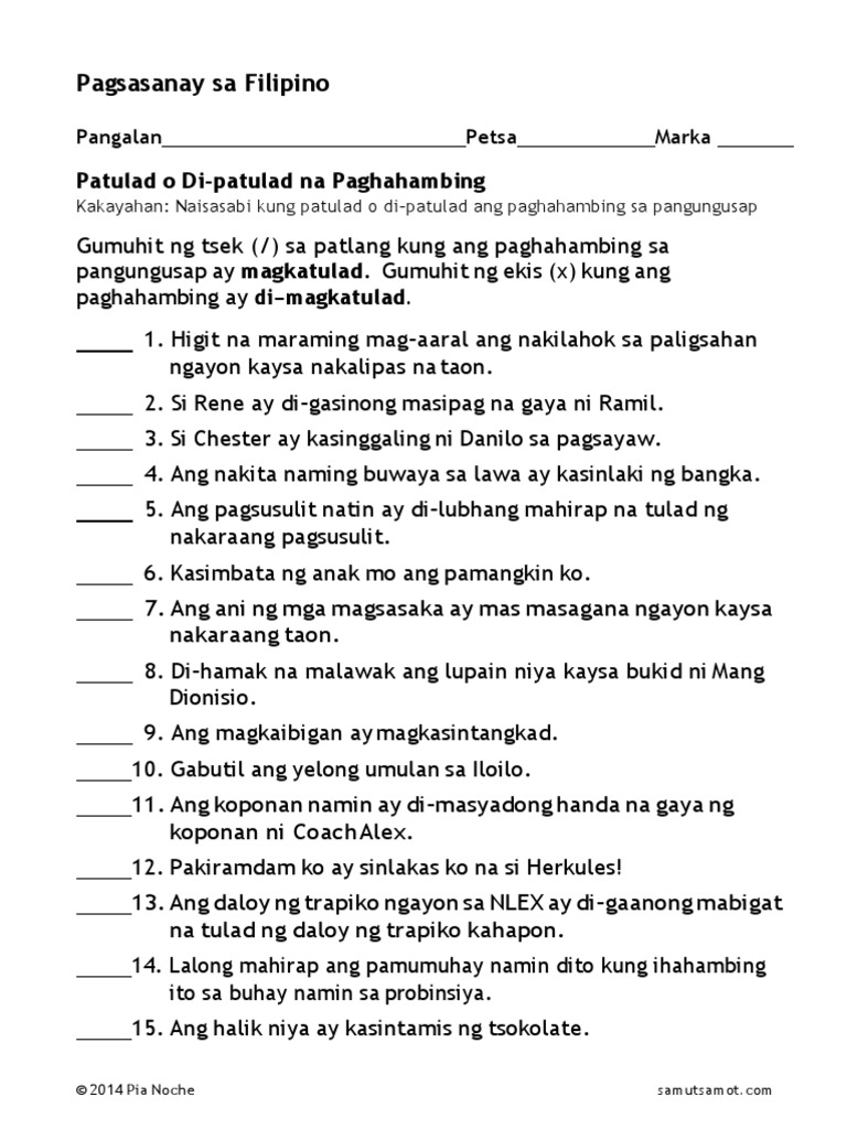 Uri NG Paghahambing-Quiz | PDF