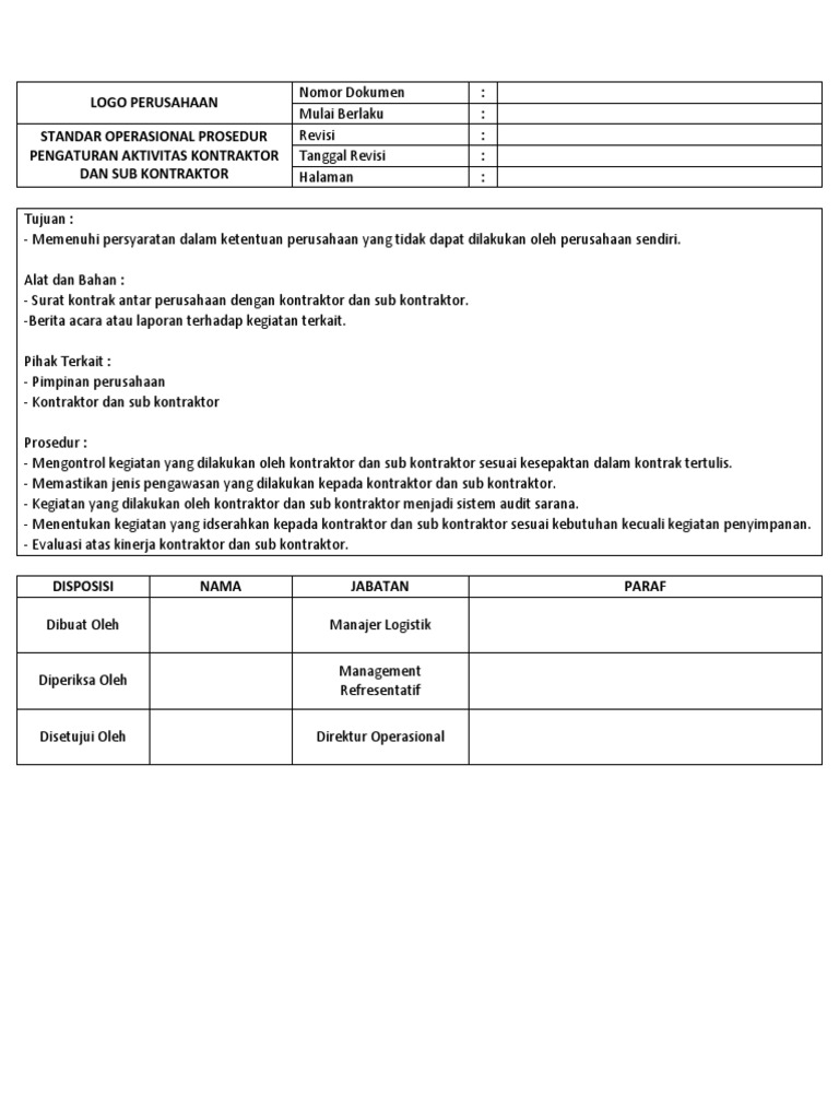 Sop Sub Kontraktor | PDF
