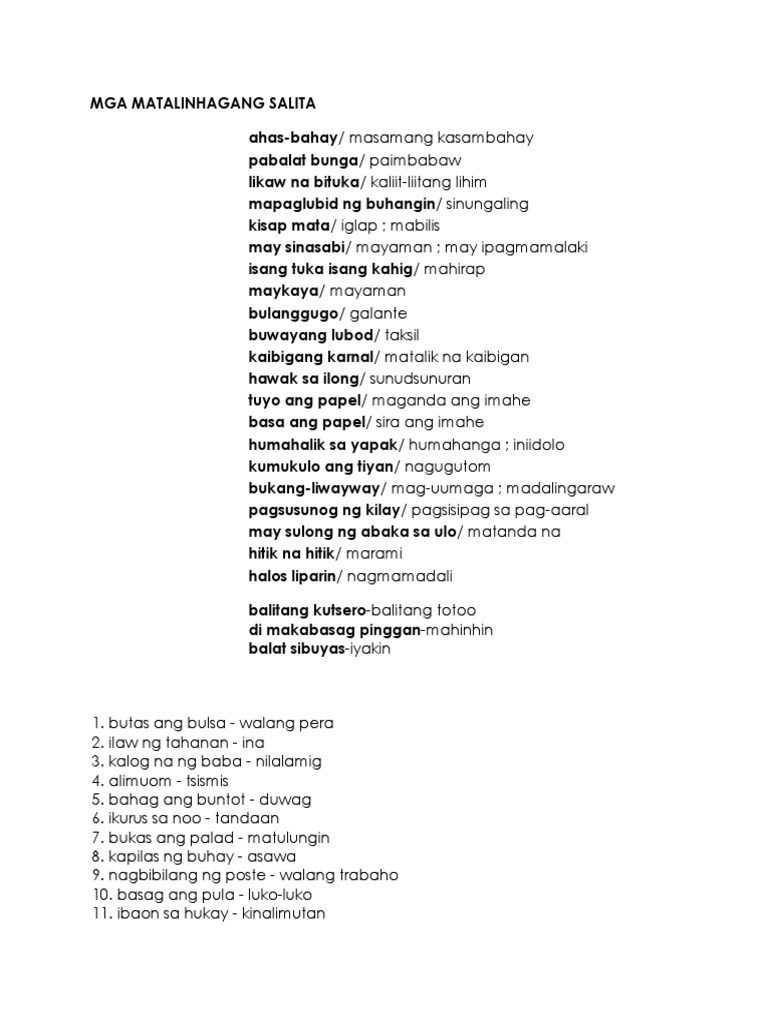 3 in 1 Mga-Matalinhagang-Salita | PDF