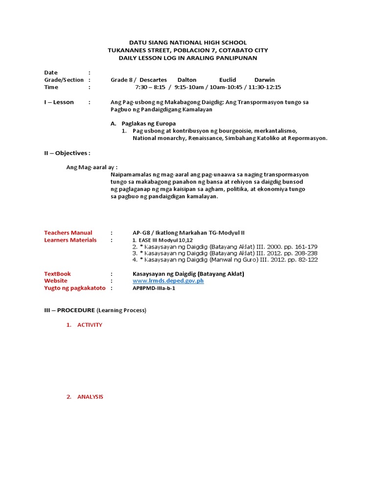 DLL Lesson Plan | PDF