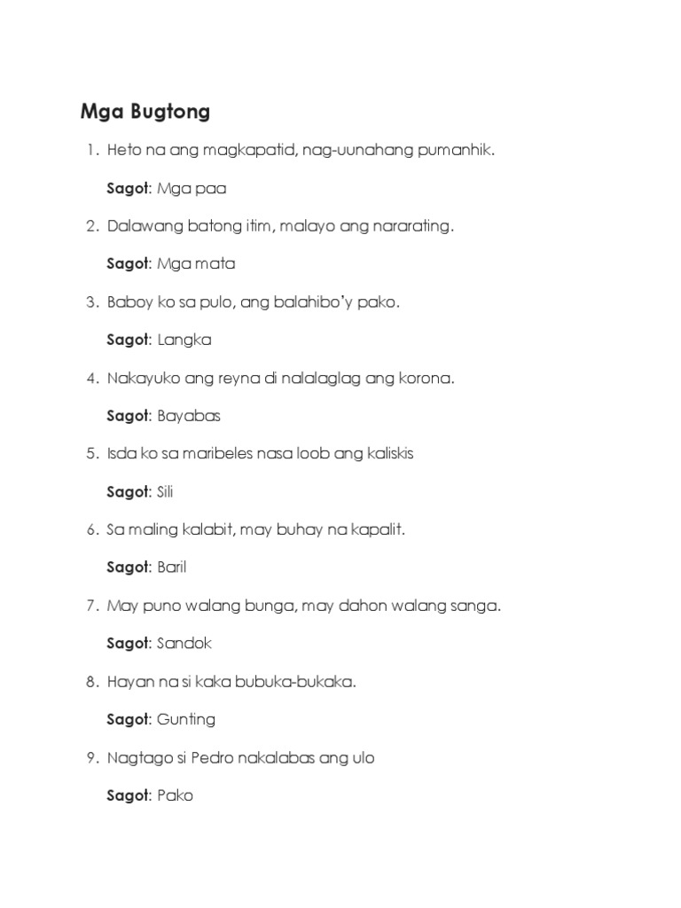 Mga Bugtong | PDF