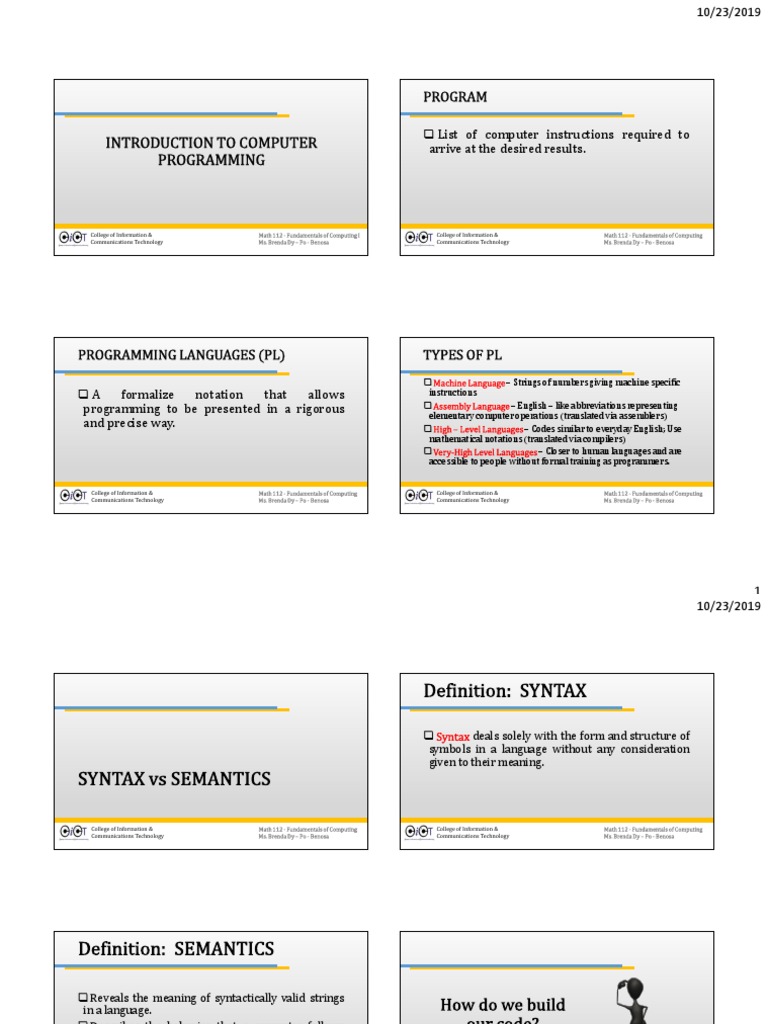 Lesson 5 - Introduction To Computer Programming | PDF | Programming ...