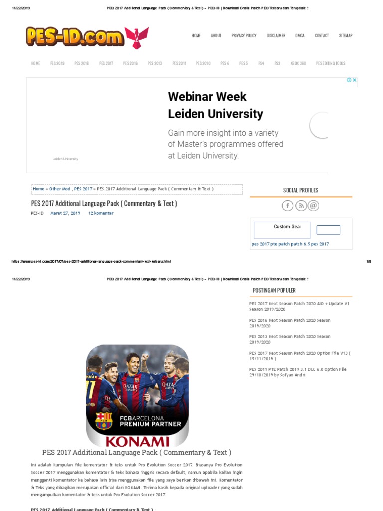 PES 2017 Additional Language Pack (Commentary & Text) - PES-ID ...