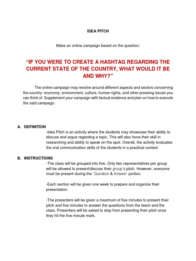 Idea Pitch Instructions and Rubric | PDF | Creativity | Human Communication