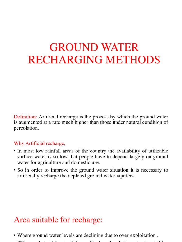 Artificial Groundwater Recharge Methods | PDF | Groundwater | Aquifer