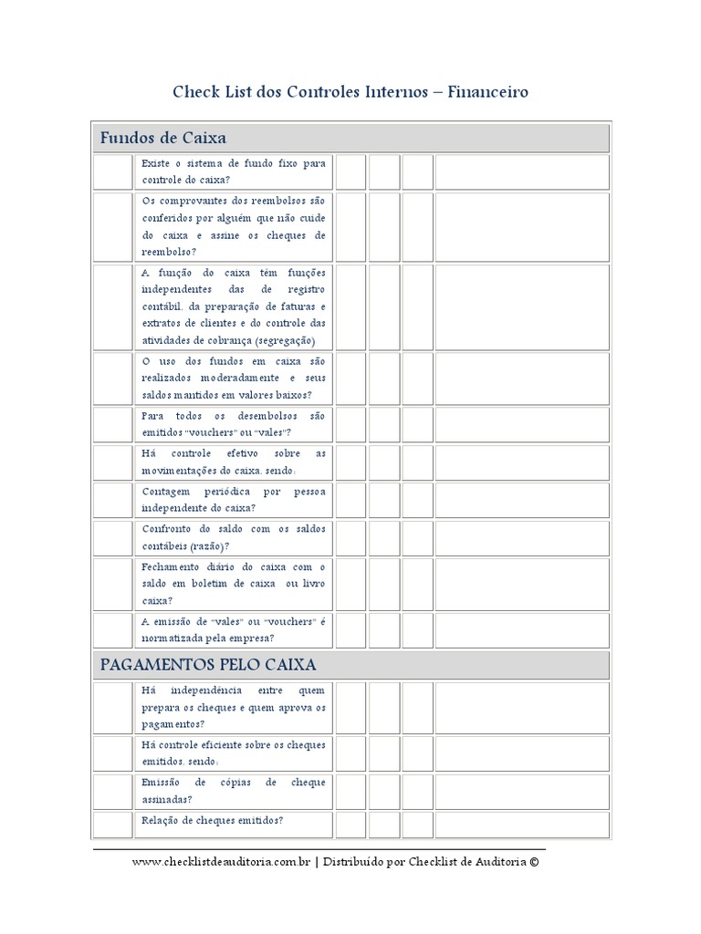 Checklist Controles Internos Financeiro | Download grátis PDF ...