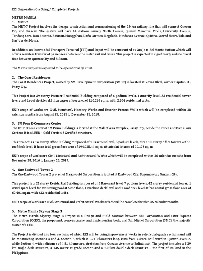 EEI Corporation Ongoing Projects Overview | PDF | Economic Sectors ...