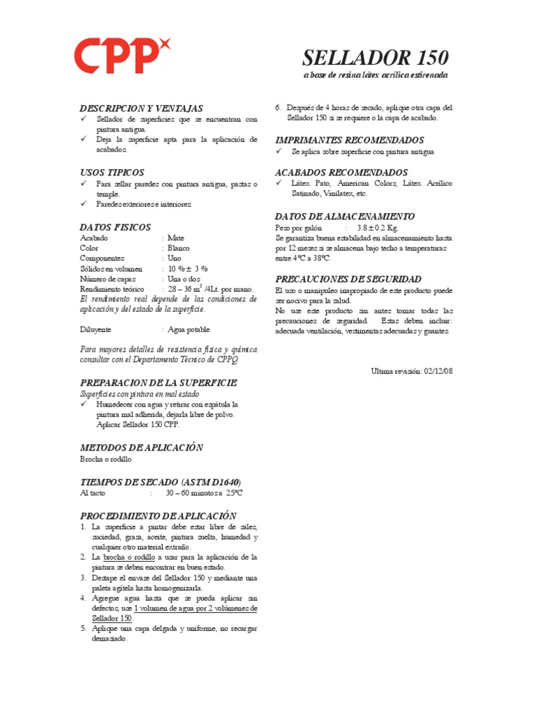 Ficha Tecnica de Sellador 150 CPP PDF | PDF
