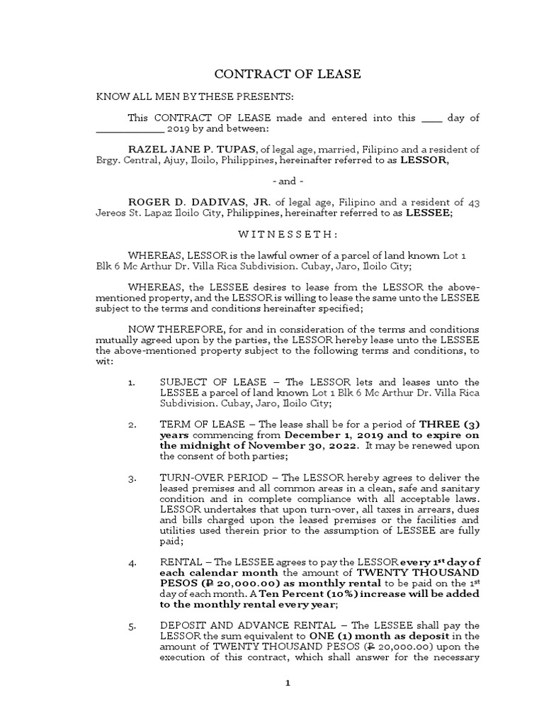 Contract of Lease | PDF | Lease | Civil Law (Legal System)