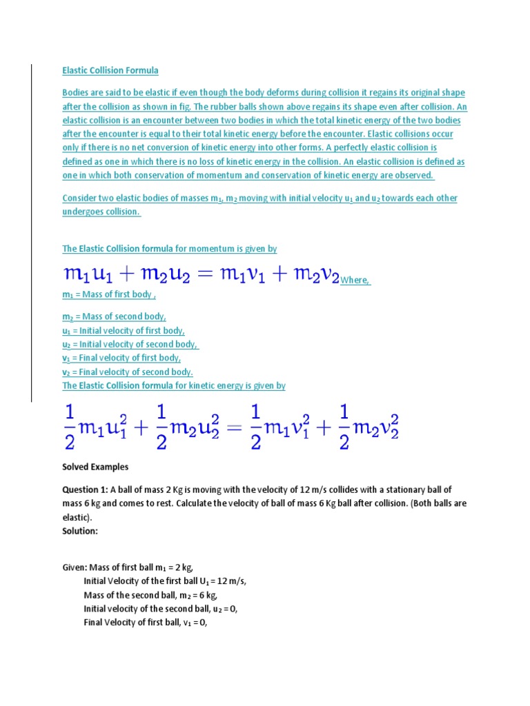 Elastic Collision Formula | PDF | Collision | Kinetic Energy