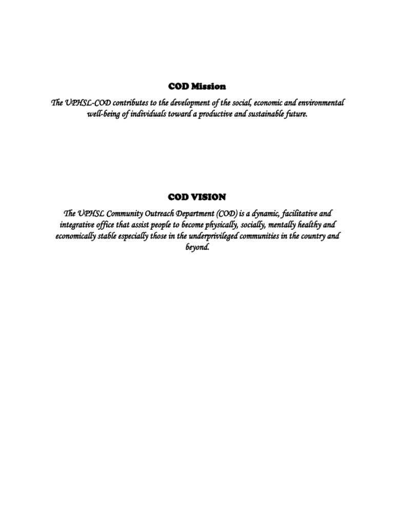 UPHSL-COD Mission and Vision Statement | PDF