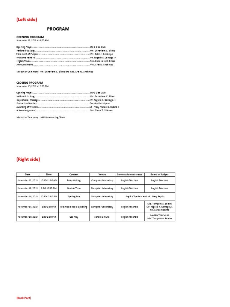 English Festival Program | PDF