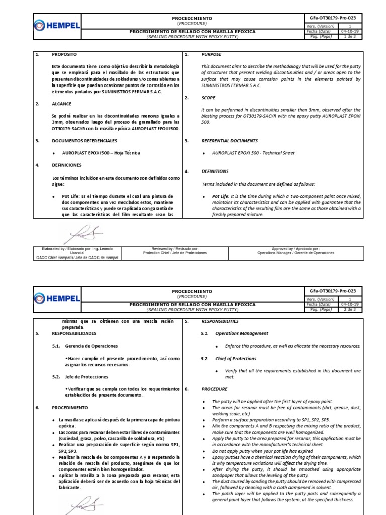 Procedimiento de Masillado - Sacyr PDF | PDF | Ciencias fisicas ...