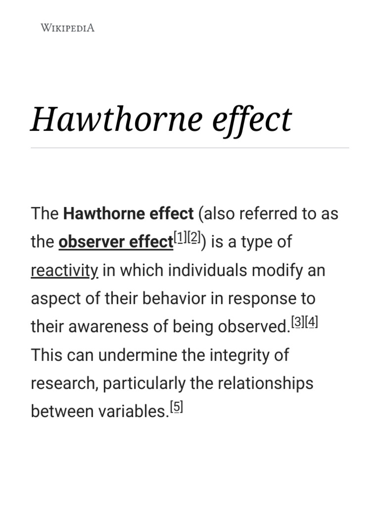 Hawthorne Effect - Wikipedia PDF | PDF | Clinical Psychology ...