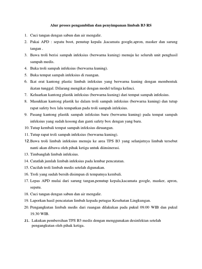 Alur Proses Pengambilan Dan Penyimpanan Limbah B3 RS | PDF