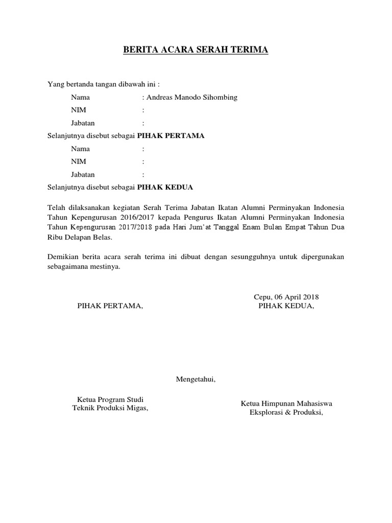 Contoh Berita Acara Serah Terima | PDF